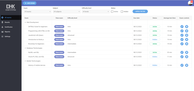 online examination system project in JavaScript
