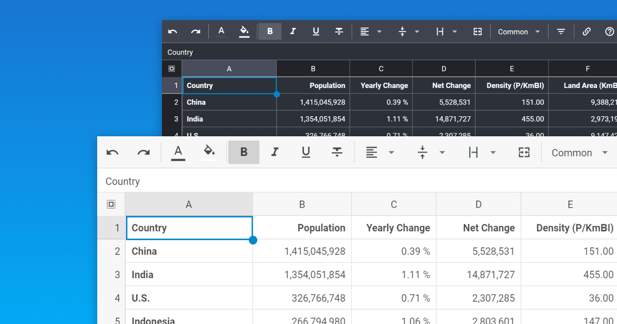 JavaScript Spreadsheet UI Widget Library - DHTMLX JS Spreadsheet