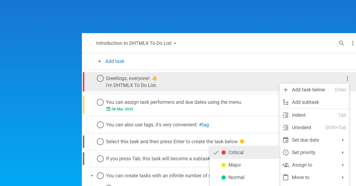 JavaScript/HTML 5 To Do List | DHTMLX To-do List Component